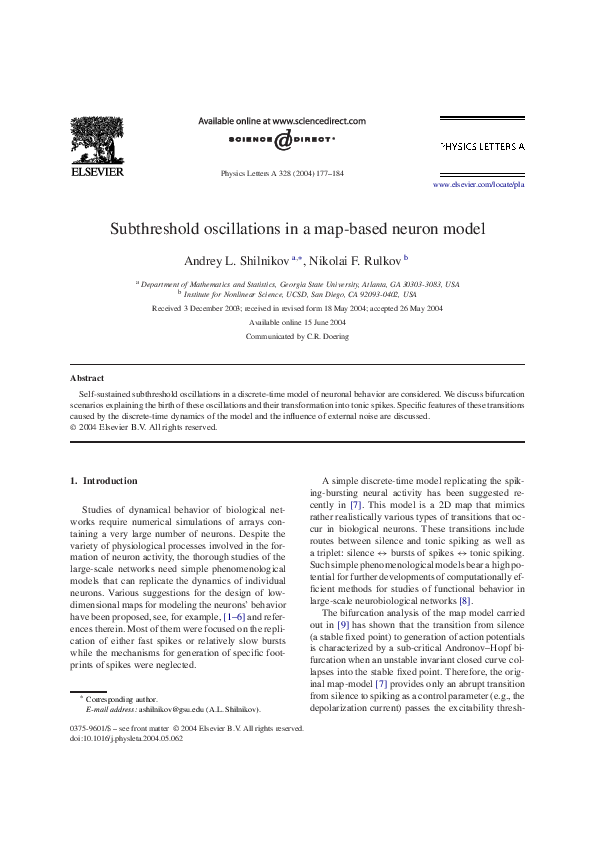 (PDF) Subthreshold oscillations in a map-based neuron model