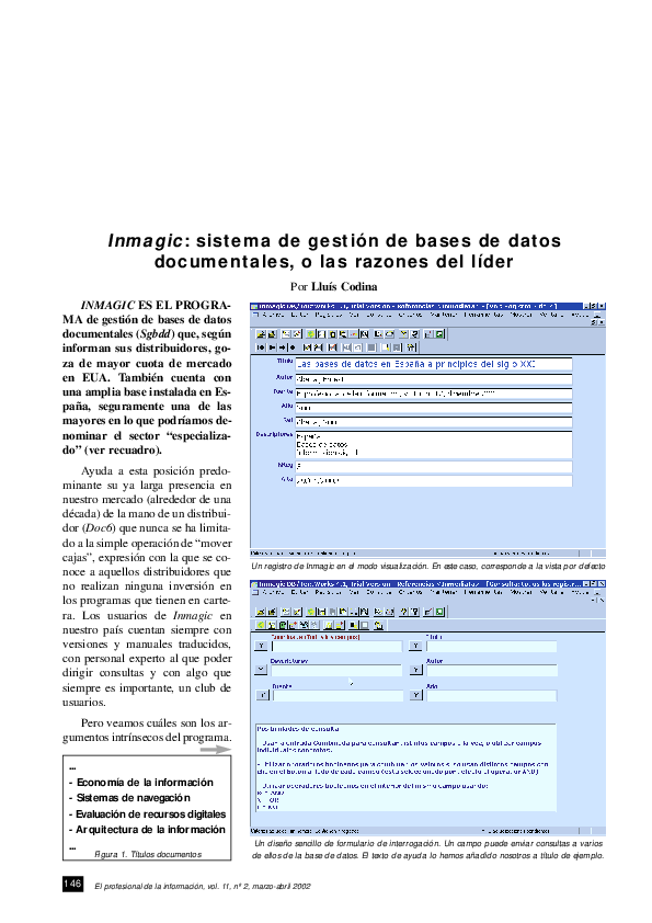 (PDF) Inmagic: sistema de gestión de bases de datos documentales, o las razones del líder