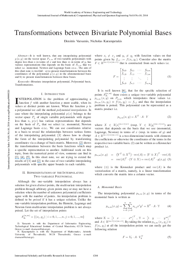 Pdf Transformations Between Bivariate Polynomial Bases 