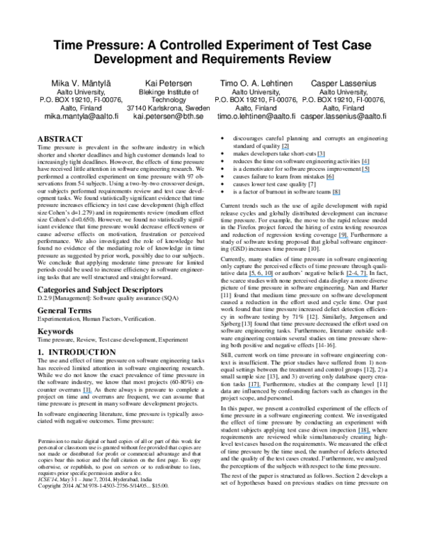(PDF) Time pressure: a controlled experiment of test case development ...