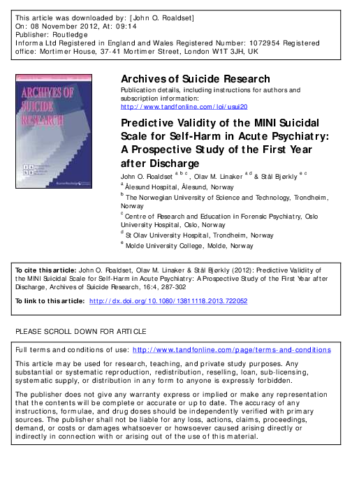 (PDF) Predictive Validity of the MINI Suicidal Scale for Self-Harm in ...