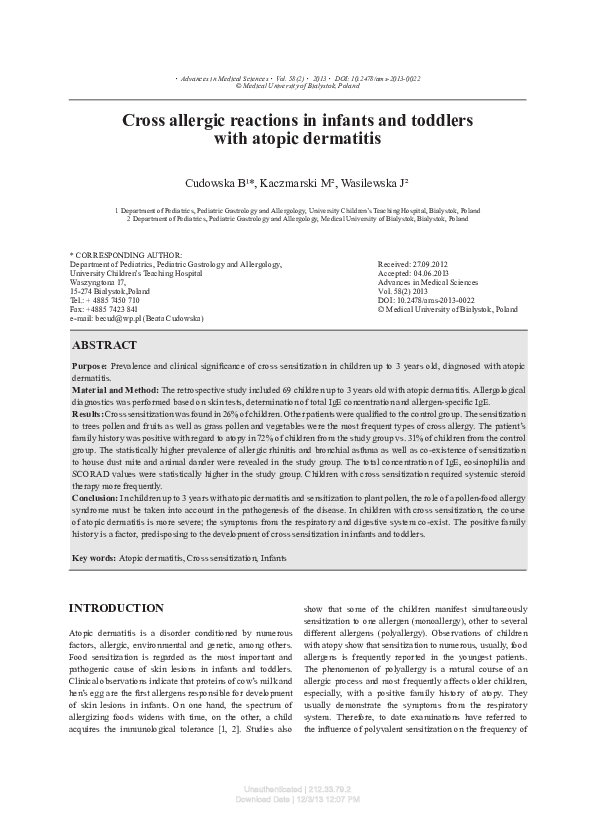 (PDF) Cross allergic reactions in infants and toddlers with atopic ...