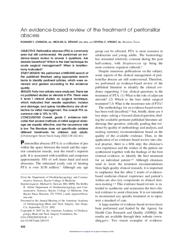(PDF) An evidence-based review of the treatment of peritonsillar abscess
