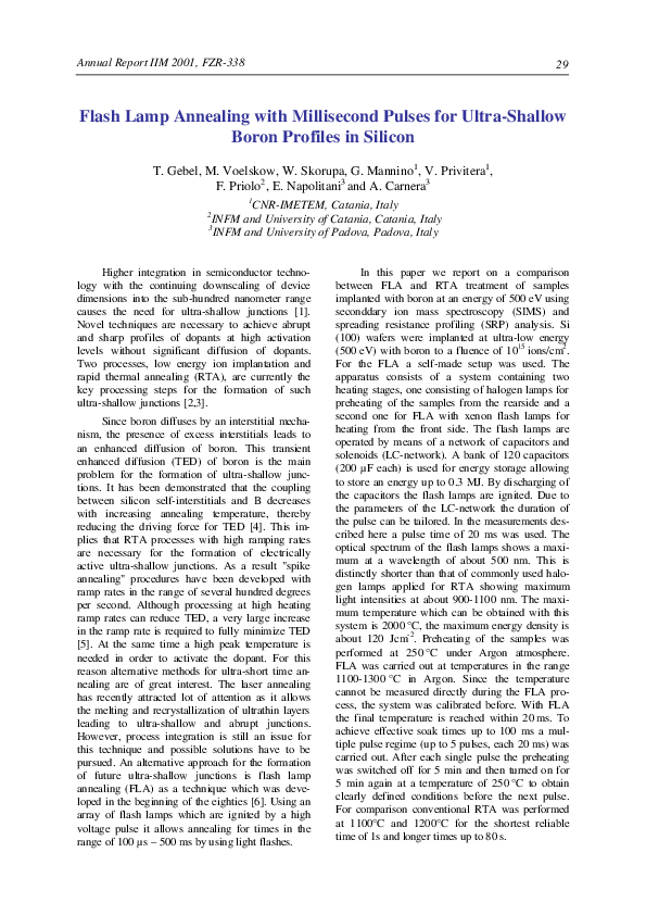 (PDF) Flash lamp annealing with millisecond pulses for ultra-shallow ...