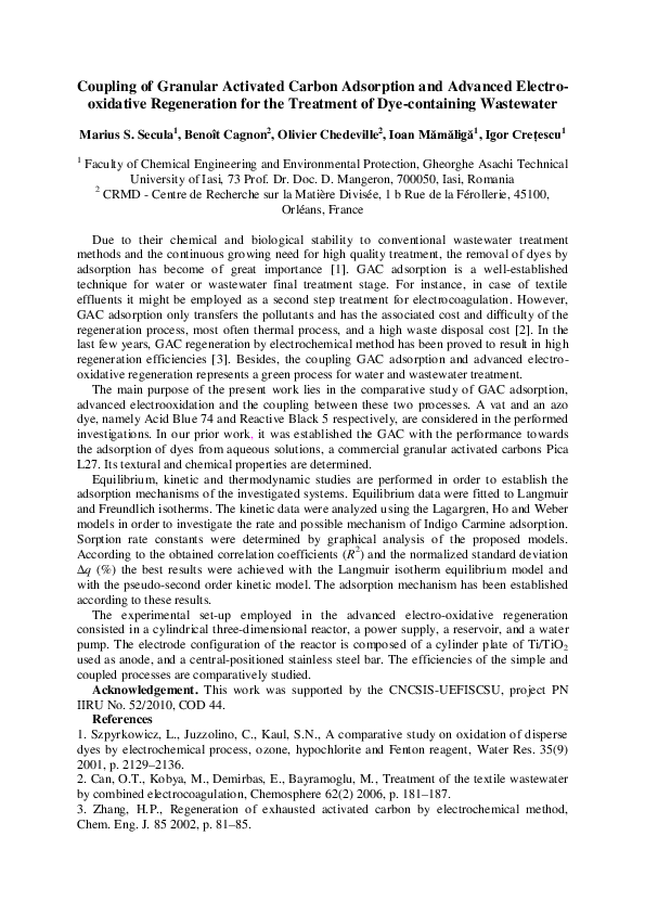 (PDF) Coupling of Granular Activated Carbon Adsorption and Advanced Electro- oxidative ...