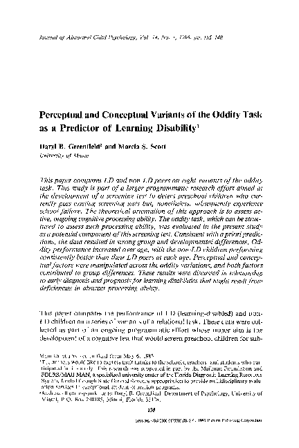 (PDF) Perceptual and conceptual variants of the oddity task as a ...