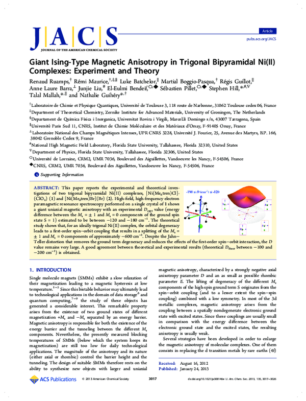 (PDF) Giant Ising-Type Magnetic Anisotropy in Trigonal Bipyramidal Ni ...