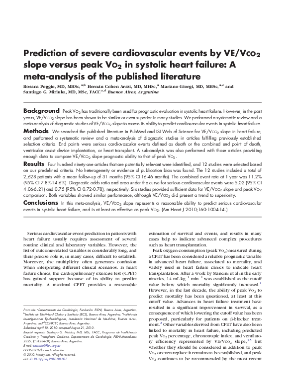 (PDF) Prediction of severe cardiovascular events by VE/Vco2 slope ...