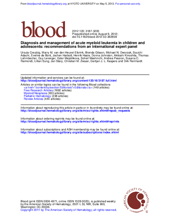 (PDF) Diagnosis and management of acute myeloid leukemia in children ...