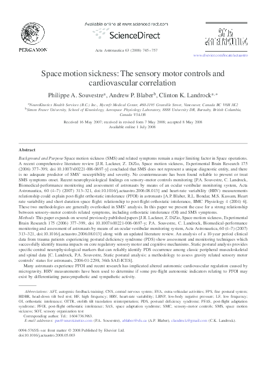 (PDF) Space motion sickness: The sensory motor controls and ...