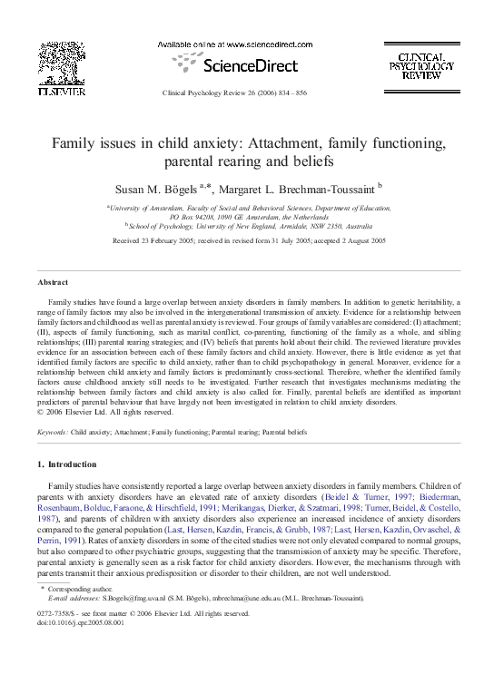 (PDF) Family issues in child anxiety: Attachment, family functioning ...