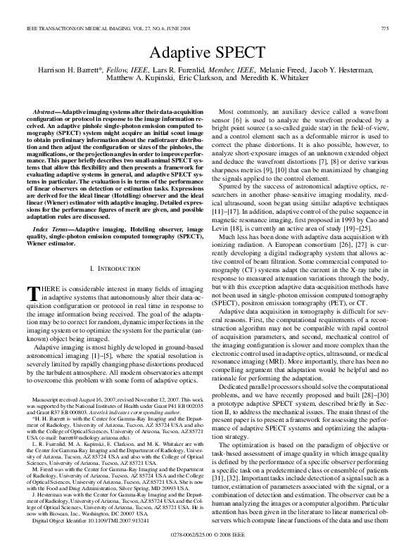 (PDF) Adaptive SPECT | Jacob Hesterman, H. Barrett, and Lars Furenlid ...