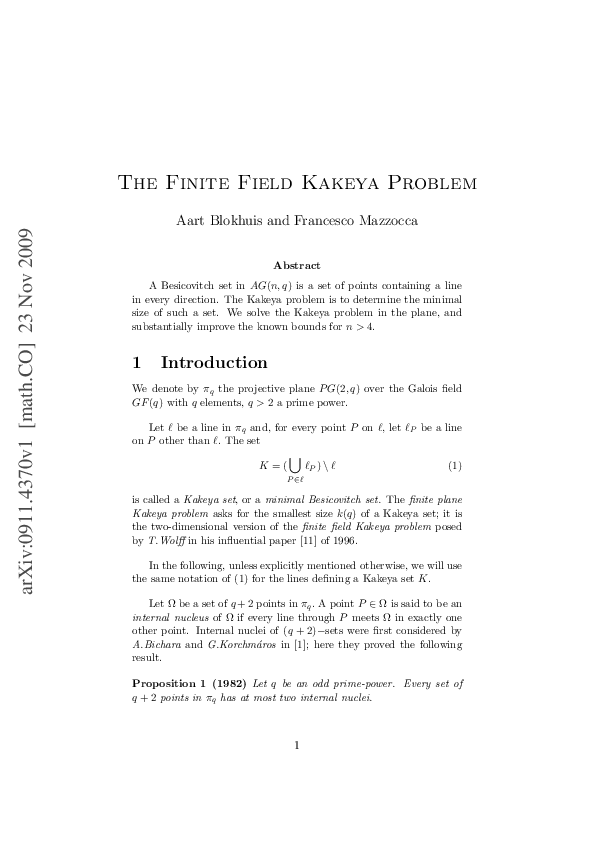 (PDF) The Finite Field Kakeya Problem