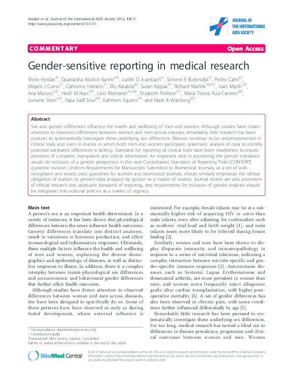 (PDF) Gender-sensitive reporting in medical research