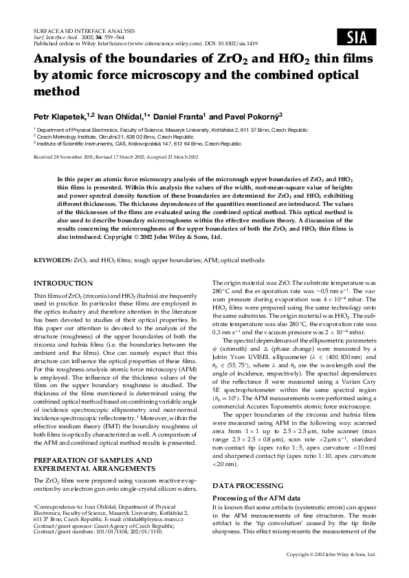 (PDF) Analysis of the boundaries of ZrO2 and HfO2 thin films by atomic ...