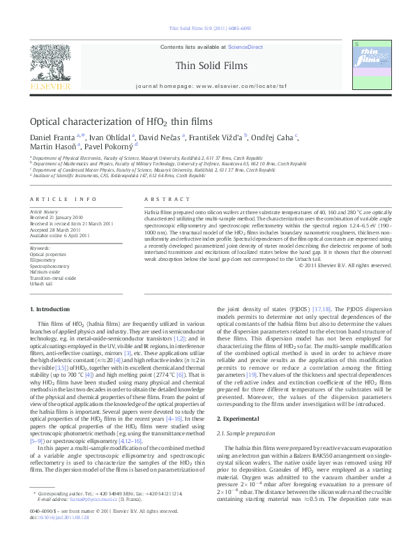 (PDF) Optical characterization of HfO2 thin films