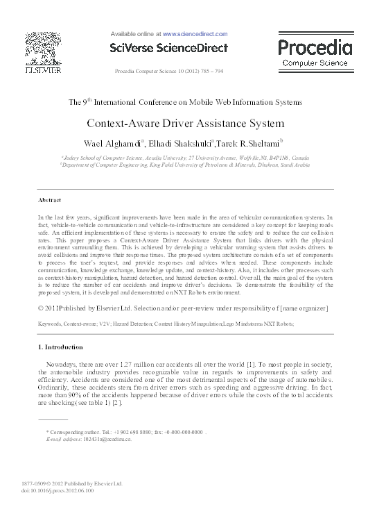 (PDF) Context-Aware Driver Assistance System