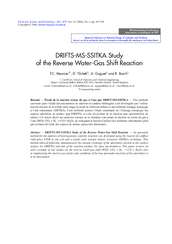 (PDF) DRIFTS-MS-SSITKA Study of the Reverse Water-Gas Shift Reaction