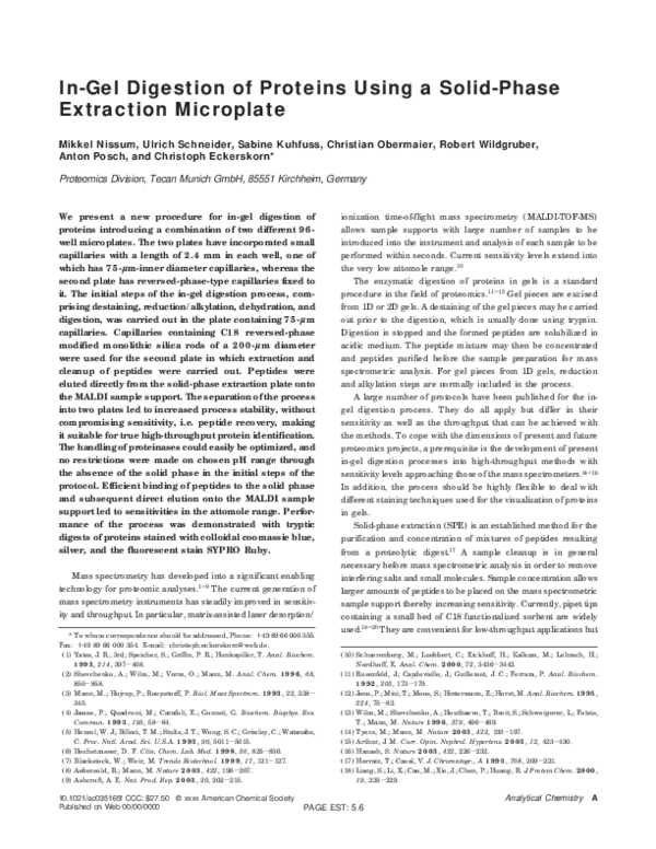 (PDF) In-Gel Digestion of Proteins Using a Solid-Phase Extraction ...