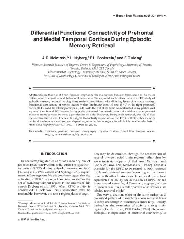 (PDF) Medial temporal lobe activation during episodic encoding and retrieval: a PET study ...