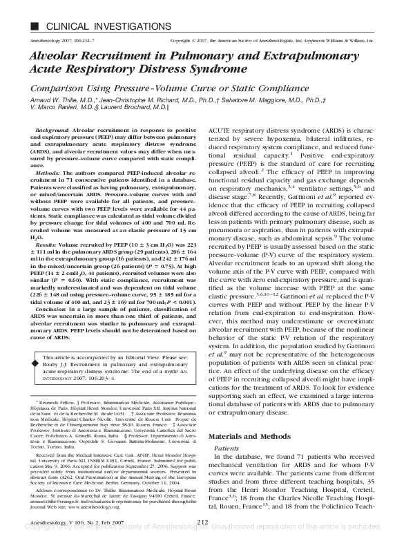 (PDF) Alveolar Recruitment in Pulmonary and Extrapulmonary Acute Respiratory Distress Syndrome