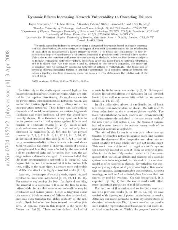 (PDF) Transient Dynamics Increasing Network Vulnerability to Cascading Failures