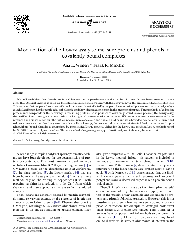 (PDF) Modification of the Lowry assay to measure proteins and phenols ...