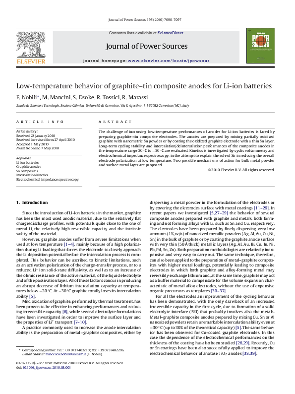 (PDF) Low-temperature behavior of graphite–tin composite anodes for Li-ion batteries