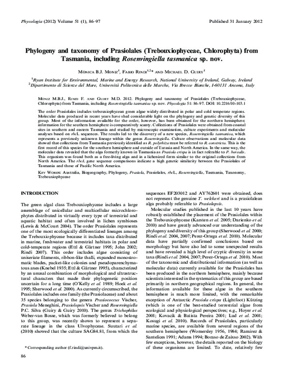 (PDF) Phylogeny and taxonomy of Prasiolales (Trebouxiophyceae ...