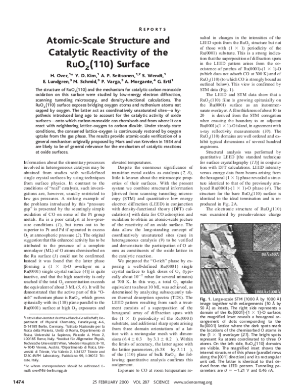 Pdf Atomic Scale Structure And Catalytic Reactivity Of The Ruo2 110 Surface