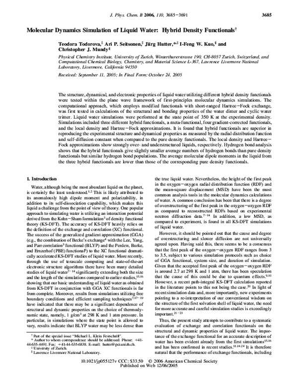 (PDF) Molecular dynamics simulation of liquid water along the coexistence curve: Hydrogen bonds ...