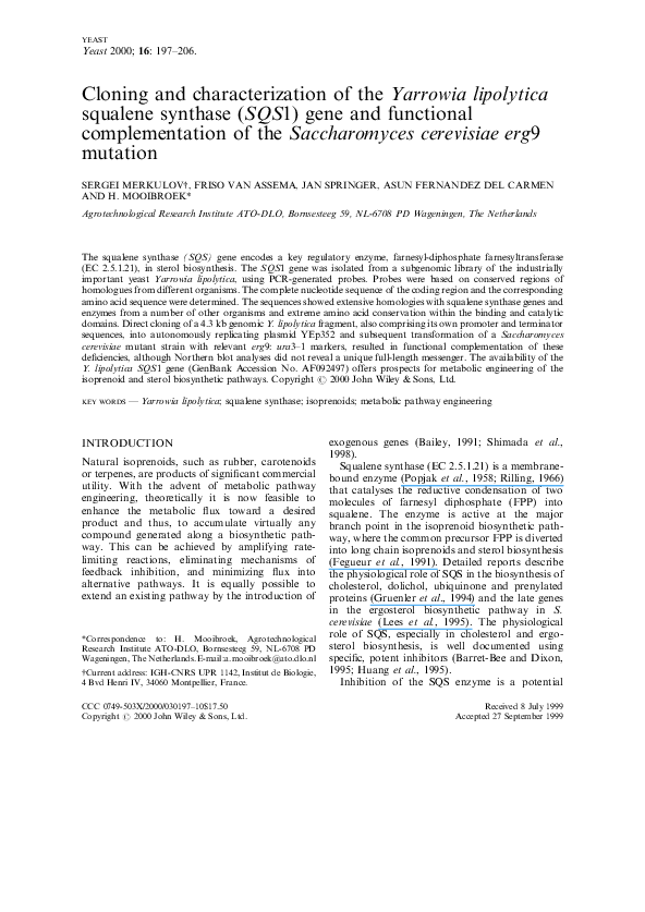 (PDF) Cloning and characterization of theYarrowia lipolytica squalene ...