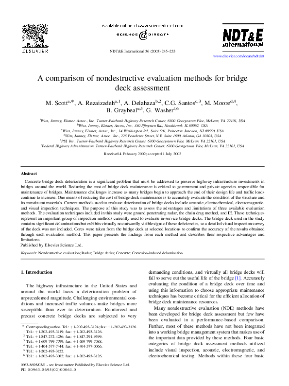 (PDF) A comparison of nondestructive evaluation methods for bridge deck assessment