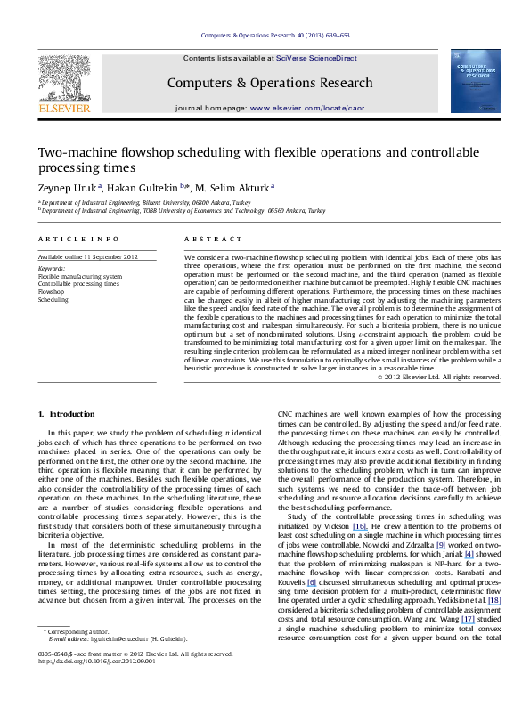 (PDF) Two-machine flowshop scheduling with flexible operations and controllable processing times