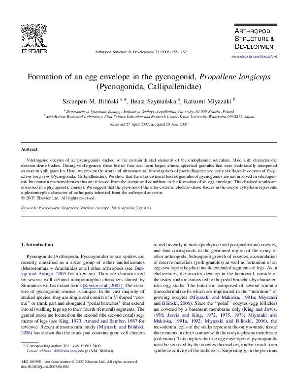 (PDF) Formation of an egg envelope in the pycnogonid, Propallene ...