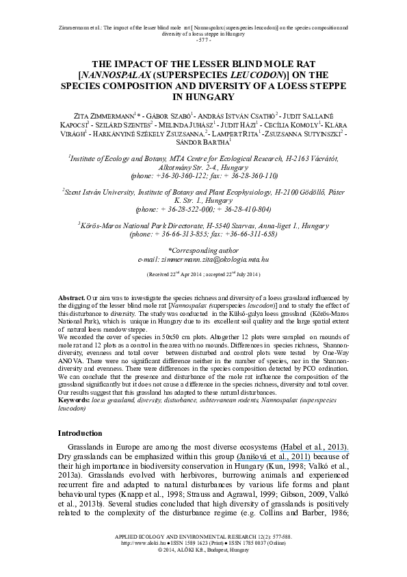 (PDF) THE IMPACT OF THE LESSER BLIND MOLE RAT [ NANNOSPALAX ...