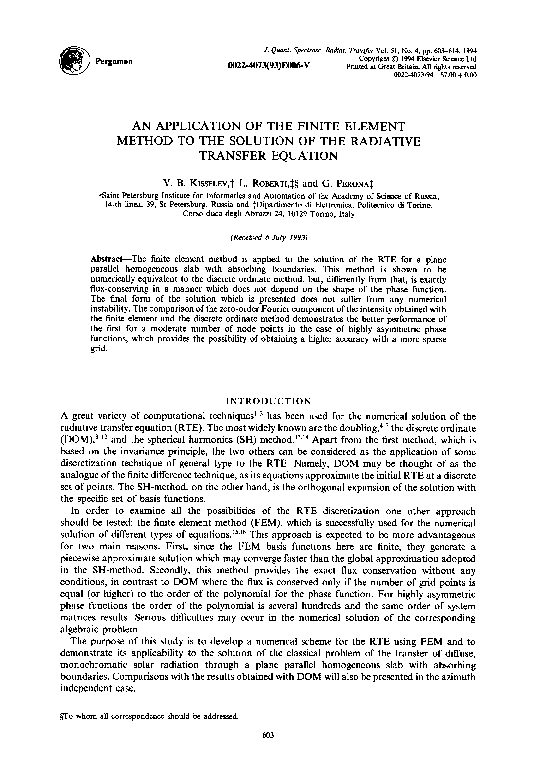 Pdf An Application Of The Finite Element Method To The Solution Of