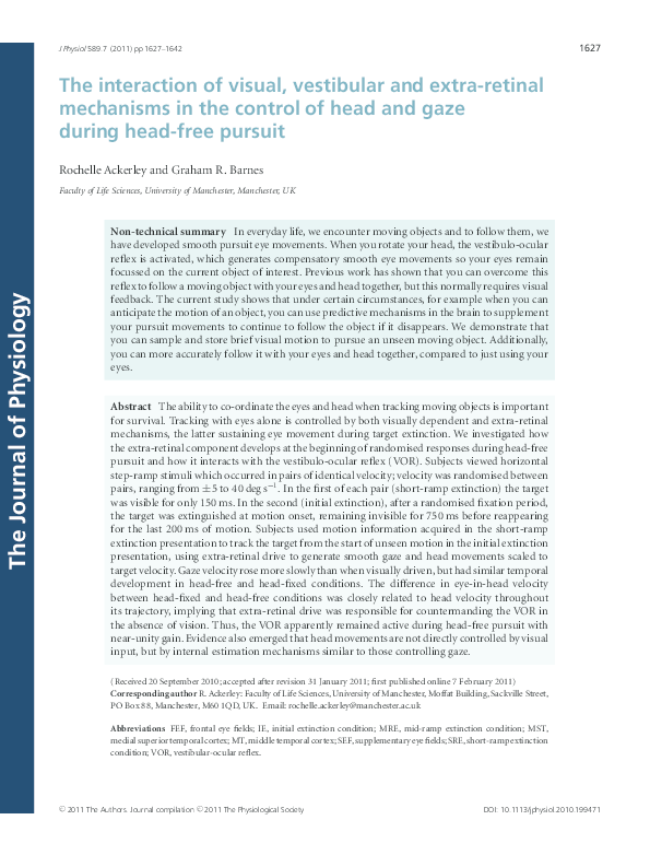 (PDF) The interaction of visual, vestibular and extra-retinal ...