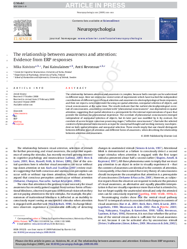 (PDF) The relationship between awareness and attention: Evidence from ...