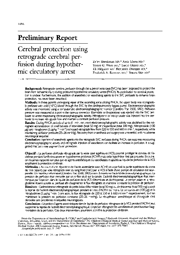 (PDF) Cerebral protection using retrograde cerebral perfusion during ...