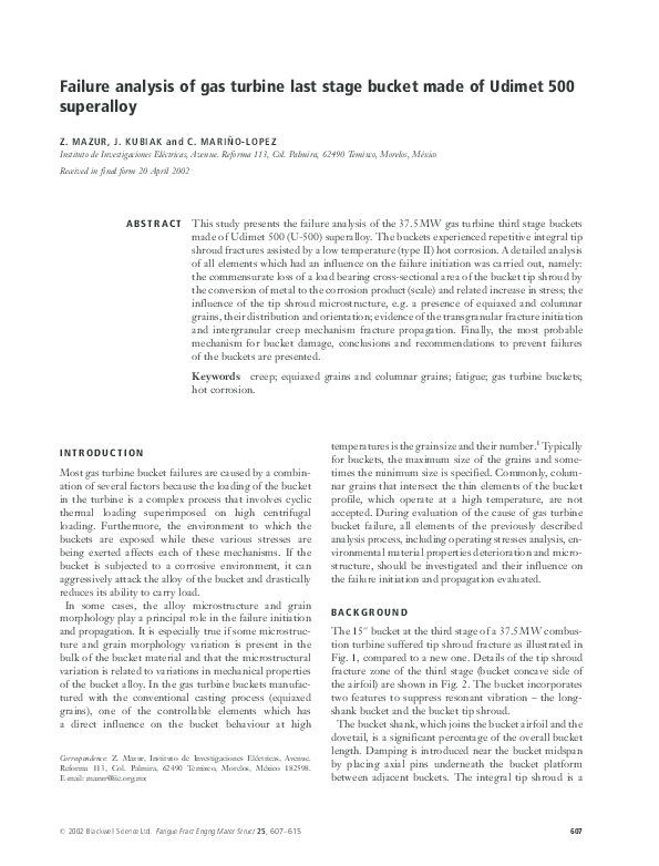 (PDF) Failure analysis of gas turbine last stage bucket made of Udimet ...