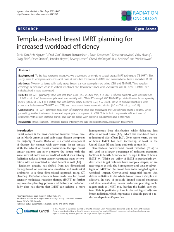 (PDF) Template-based IMRT for Breast Radiation