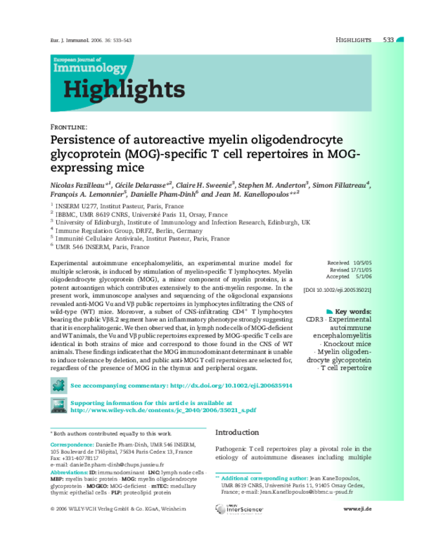 (PDF) Persistence of autoreactive myelin oligodendrocyte glycoprotein ...