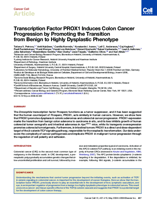 (PDF) Transcription Factor PROX1 Induces Colon Cancer Progression by ...
