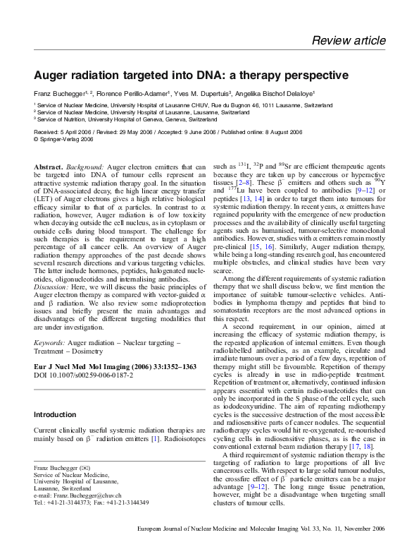 (PDF) Auger radiation targeted into DNA: a therapy perspective
