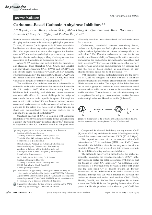 (PDF) Carborane-based carbonic anhydrase inhibitors: insight into CAII ...
