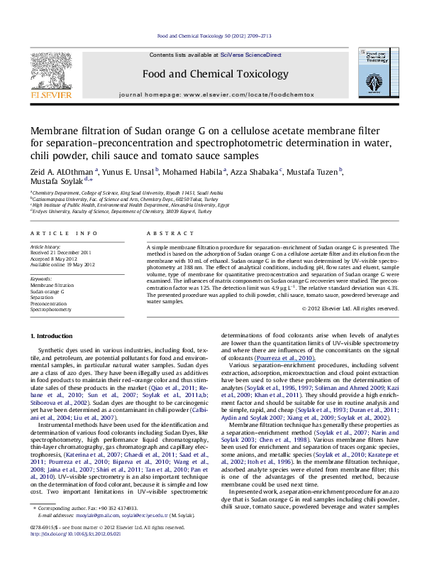 (PDF) Membrane filtration of Sudan orange G on a cellulose acetate ...