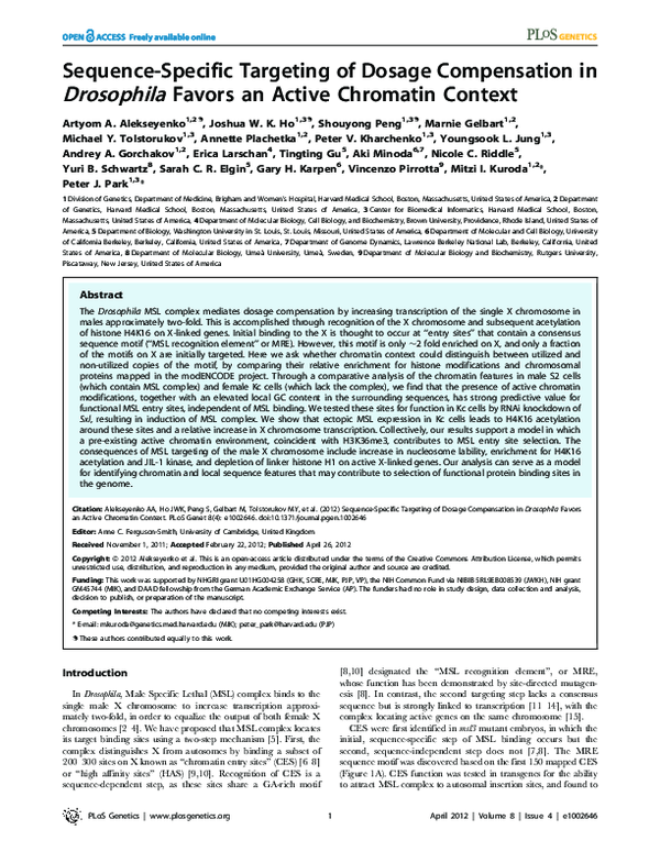 (PDF) Sequence-Specific Targeting of Dosage Compensation in Drosophila ...