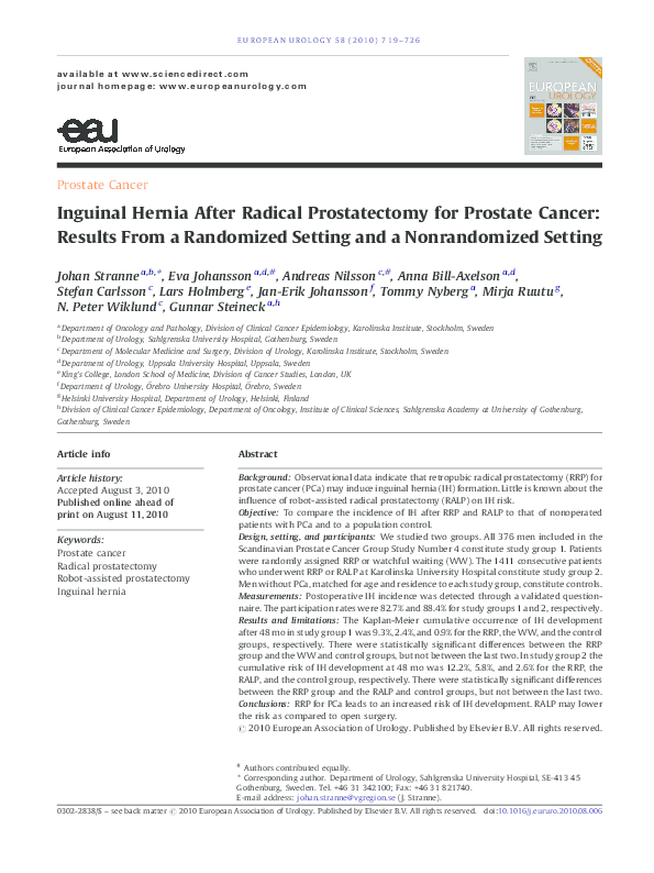 (PDF) Inguinal Hernia After Radical Prostatectomy for Prostate Cancer ...