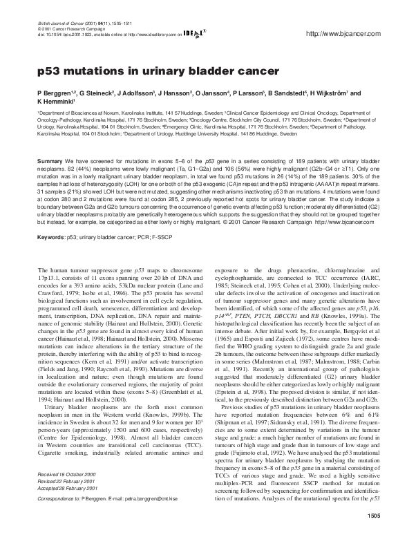 Pdf P53 Mutations In Urinary Bladder Cancer